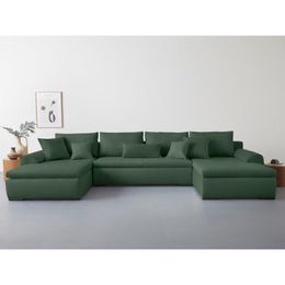 Home Affaire Wohnlandschaft &raquo;Win U-Form, B: 366 cm - OTTO. Verl&auml;ssliche Qualit&auml;t.&laquo; Schlaffunktion, Bettkasten & 5 Zierkissen gr&uuml;n 100% Polyester B/H/T