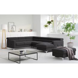 COTTA Wohnlandschaft &raquo;Sammy U-Form, B: 304 cm&laquo; Kopfteilverstellung, optional Schlaffunktion & Bettkasten schwarz NaturLEDER , die R&uuml;ckseite ist mit 