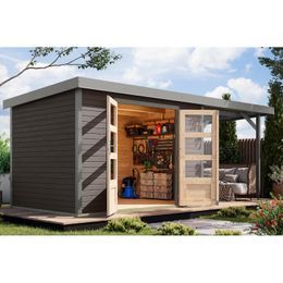 Karibu Gartenhaus &raquo;Jupiterino 4 SET, in verschiedenen Farben&laquo; inkl. Anbaudach braun Massivholz ohne Fu&szlig;boden, Blechdach