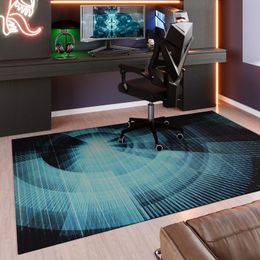 Wecon Home Teppich &raquo;Cyber Swirl&laquo; rechteckig 5 mm H&ouml;he Gamer Teppich, gewebt, Cyberpunk, robust, Gaming Room, rutschfest blau Polyester B : 110cm 1 Stk