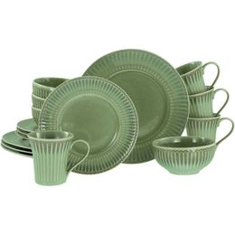 Creatable Kombiservice &raquo;Celadon, Service 16-tlg.&laquo; Elegantes Stabrelief, Farbverlauf gr&uuml;n Steinzeug 16