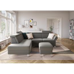 Sit & More sit&more Ecksofa &raquo;Vincenzo L-Form&laquo; inklusive Kopfteilverstellung, optional Schlaffunktion & Bettkasten grau B/H/T: 245cm x 84cm x 193cm, Luxus-