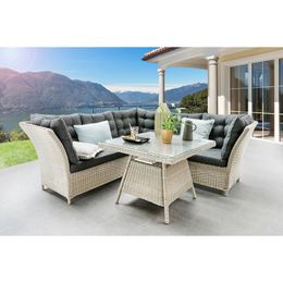 Destiny Garten-Essgruppe &raquo;PALMA&laquo; 2x Schenkel, 1x Eckmodul, 1x Tisch, inkl. Auflagen, 10 Stk. tlg. wei&szlig; Obermaterial: 100% Polyester. F&uuml;llung: 100% Polyurethan