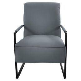 K+w Komfort & Wohnen K+W Komfort & Wohnen Cocktailsessel mit bezogenen Armlehnen, Gestell in Metall schwarz Struktur blau Leder CLOUD, B/H/T: 62cm x 77cm x 83cm