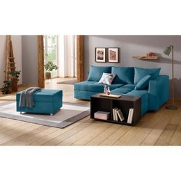 Home Affaire Ecksofa &raquo;Italia L-Form, B: 217 cm&laquo; Schlaffunktion, Bettkasten & 1 Zierkissen, Federkern blau Struktur fein (100% Polyester);Microfaser 