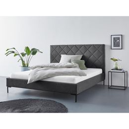 Home Affaire Polsterbett &raquo;Charlott&laquo; Modernes Polsterbett mit oder ohne Lattenrost grau L&auml;nge B: 215cm x 194cm, Chenille Lattenrost, H&ouml;he Bett: 124cm