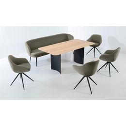 K+w Komfort & Wohnen K+W Komfort & Wohnen Essgruppe &raquo;ZOOM&laquo; abgerundete Essgruppe mit Solobank, 4 Sesseln und 1 Tisch beige Leder Longlife BRONCO