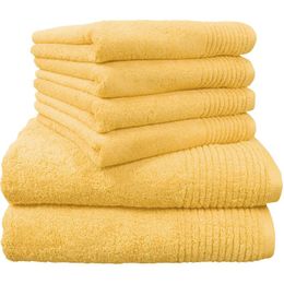 Dyckhoff Handtuch Set &raquo;Brillant&laquo; Set 6 Stk. Walkfrottee mit Streifenbord&uuml;re;4 Handt&uuml;cher (50x100cm), 2 Duscht&uuml;cher (70x140cm) gelb Walkfrottee, Obermaterial: 