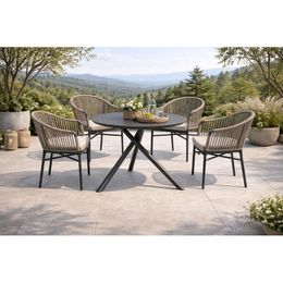 Destiny Garten-Essgruppe &raquo;TORNO BARLETTA 4 Se + Tisch &Oslash;110cm, grau/anthr.&laquo; Set, 5 tlg. Aluminium Rope, HPL Aluminium, Kunststoff, Wicker/Kunststoffgeflecht B/
