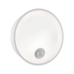 Paulmann LED Au&szlig;en-Wandleuchte &raquo;Platomo IP44 rund 180mm 3000K 14,5W 1200lm 230V Kunststoff&laquo; 1 Stk. Warmwei&szlig; Bewegungsmelder seewasserresistent wei&szlig; 1, &Oslash; 18cm H