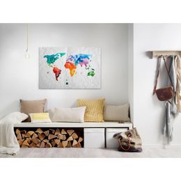 A.S. Cr&eacute;ation Leinwandbild &raquo;Colourful World&laquo; Kunst 1 Stk. tlg. Atlas Weltkarte Bunt Aquarell Keilrahmen Leinwand-Bild Wohnzimmer Wand bunt Massivholz, Stahl B/H/T: 