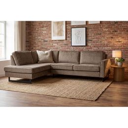 OTTO home Ecksofa &raquo;Pinto, 290 cm, Cord, Chenille, Lederoptik, Ottomane links / rechts&laquo; mit Keder, schwarze Metallf&uuml;&szlig;e, Wellenunterfederung braun 100% 