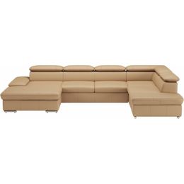 Sit & More sit&more Wohnlandschaft &raquo;Valantine U-Form, B: 349 cm&laquo; mit Arm- & Kopfteilverstellung, optional mit Schlaffunktion braun NaturLEDER ;Spannstoff B/H/T: 