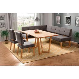 OTTO home Eckbankgruppe &raquo;Ponza Eckbank K&uuml;chenbank&laquo; Set, 4 Stk. tlg. Sitzgruppe Esszimmer St&uuml;hle Tisch und Bank bequem gepolstert braun langer Schenkel
