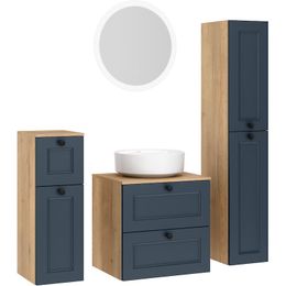 Nobilia Badm&ouml;bel-Set &raquo;Cascada&laquo; Set, inkl. Aufsatzwaschbecken und beleuchtetem Spiegel mit Touch-Sensor, 4 Stk. tlg. blau B/H/T: 140cmcm x 172cmcm x 
