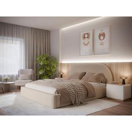 FORTE Polsterbett &raquo;AURA erh&auml;ltlich in den Breiten 140cm, 160cm & 180cm, inkl. Bettkasten&laquo; abgerundetes Kopfteil beige Der Bezugsstoff Vibe ist ein 