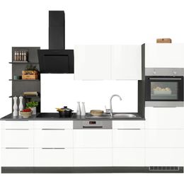 KOCHSTATION K&uuml;chenzeile &raquo;KS-Brindisi Breite 280 cm&laquo; wahlweise mit E-Ger&auml;ten und Induktion, mit MDF-Fronten und Regal wei&szlig; B/H/T: 280cm x 200cm x 60cm,