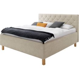 Meise M&ouml;bel meise.m&ouml;bel Polsterbett &raquo;San Remo&laquo; mit Bettkasten beige Liegefl&auml;che L&auml;nge B: 200cm x 180cm, Webstoff Holzfu&szlig;: eiche hell, H&ouml;he Bettseite: 55cm, ohne 