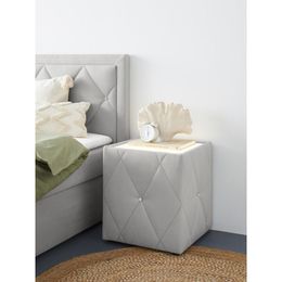 Home Affaire Nachttisch &raquo;Alfie&laquo; mit Beleuchtung und Bezug aus Samtverlours grau B/H/T: 50cm x 53cm x 50cm, Strasssteine