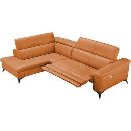 Egoitaliano Ecksofa &raquo;Martine, Multifunktionssofa mit Komfortfunktionen, edel und bequem&laquo; mit Ottomane, elektrischer Relaxfunktion und Kopfteilverstellung orange 