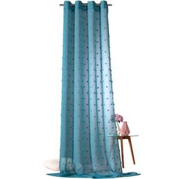 Weckbrodt-Gardinen Gardine &raquo;Julina&laquo; &Ouml;sen 1 Stk. tlg. Leinen-Optik, transparent, mit Pompoms, Gardine, Store blau Microfaser, Polyester 245cm, &Ouml;sen, 135cm