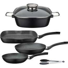 GSW Topf-Set &raquo;Gourmet Granit&laquo; Set, 1 x Br&auml;ter, 1x Grillpfanne 28x28 cm, je 1x Bratpfanne &Oslash; 20/24 cm, 5 Stk. tlg. Aluminiumguss schwarz Einheitsgr&ouml;&szlig;e