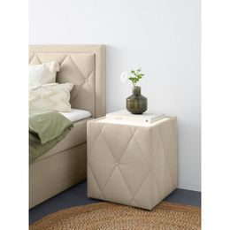 Home Affaire Nachttisch &raquo;Alfie&laquo; mit Beleuchtung und Bezug aus Samtverlours beige B/H/T: 50cm x 53cm x 50cm, Knopfsteppung