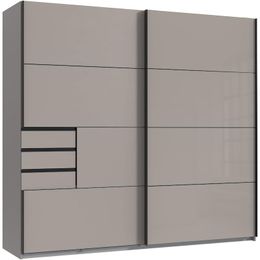 wimex Schwebet&uuml;renschrank &raquo;Tilburg&laquo; mit Glaselementen grau Holzwerkstoff Saharagrau, B/H/T: 225cm x 208cm x 65cm, Schubladen: 3 Stk. T&uuml;ren: 2 Stk.