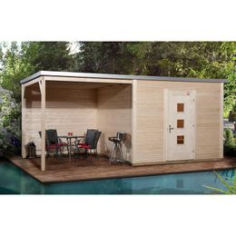 Weka Gartenhaus &raquo;WekaLine 413A Gr.2&laquo; beige Massivholz Fu&szlig;boden im Gartenhaus, selbstklebende Dachbahnen