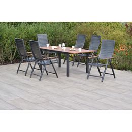 Merxx Garten-Essgruppe &raquo;&raquo;Tinos&laquo;&laquo; Set, Pulverbeschichtetes Aluminiumgestell, 7 Stk. tlg. Ausziehtisch: LxB: 150-200 x 90 cm grau Aluminium, Massivholz 