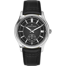 Jacques Lemans Herren Quarzuhr &raquo;Derby&laquo; Armbanduhr, Herrenuhr, Lederarmband, analog, Tag, kleine Sekunde schwarz Einheitsgr&ouml;&szlig;e