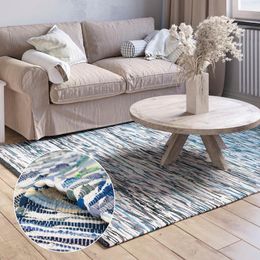 MyFlair Teppich &raquo;Ameer&laquo; rechteckig 10 mm H&ouml;he Handweb Teppich, 90% Baumwolle, handgewebt, Scandi blau Baumwolle, Polyester B : 160cm 1 Stk., 10mm, L: 230cm
