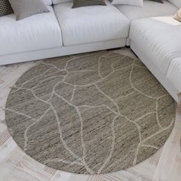Wecon Home Wollteppich &raquo;Hamptons FORTYONE&laquo; rund 15 mm H&ouml;he Schurwolle, Kurzflor, Wohnzimmer, elegant, robust, Stein-Muster grau Schurwolle &Oslash; 180cm 1 