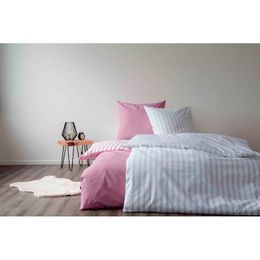 SETEX Wendebettw&auml;sche &raquo;Baumwoll Streifen&laquo; in tollen Unifarben und gestreift lila Renforc&eacute;, Obermaterial: 100% Baumwolle B/L: 135cm x 200cm, 1 Stk., 1 