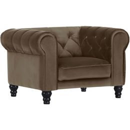 GUTMANN FACTORY Chesterfield-Sessel braun 100% Polyester Samtoptik,mit Holzf&uuml;&szlig;en, B/H/T: 105cm x 75cm x 90cm