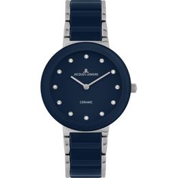 Jacques Lemans Damen Keramikuhr &raquo;Monaco&laquo; Quarzuhr, Armbanduhr, Damenuhr, analog, Glaskristalle blau Einheitsgr&ouml;&szlig;e