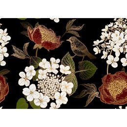 papermoon Fototapete &raquo;BLUMEN ABSTRAKT-MUSTER DESIGN VOGEL BLUMEN DECOR RETRO&laquo; bunt Vlies B/L: 5m x 2,8m, Bahnen: 10 Stk.