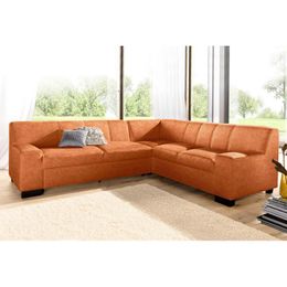 DOMO collection Ecksofa &raquo;Norma, moderne Armlehnen, zeitlos und elegant, Breite 247cm, L-Form&laquo; wahlweise mit Bettfunktion orange Microfaser PRIMABELLE 