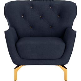 Sit & More sit&more Sessel &raquo;Orient 3&laquo; inkl. 1 Zierkissen mit Strass-Stein, goldfarbene Metallf&uuml;&szlig;e blau 100% Polyester Struktur, B/H/T: 90cm x 89cm x 88cm