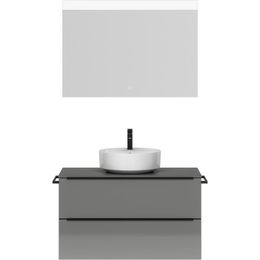 Nobilia Badm&ouml;bel-Set &raquo;Alvene&laquo; vormontiert, mit Soft-Close, 2 Stk. tlg. grau B/H/T: 100,3cmcm x 184,2cmcm x 48,5cmcm, Griffe schwarz