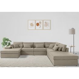OTTO home Wohnlandschaft &raquo;Florid U-Form&laquo; 6 Teile, bestehend aus Modulen, viele Bezugsqualit&auml;ten, auch in Cord grau Baumwollmix (60% Baumwolle/40% 