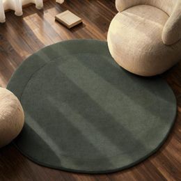 Villeroy & Boch Teppich &raquo;Wollteppich Kivi&laquo; rund 17 mm H&ouml;he Handgewebt, Wolle, Bord&uuml;re, Einfarbig, L&auml;ufer, Wohnzimmer, Organisch gr&uuml;n Nylon, Wolle &Oslash; 160cm 1 Stk., 17mm