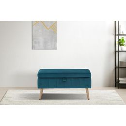 OTTO home Truhenbank &raquo;AMIRA Sitzbank mit Stauraum, Ma&szlig;e B/T/H: 81/36/43 cm&laquo; mit Staufach, in 3 Bezugsqualit&auml;ten mit feiner Steppung blau Struktur fein