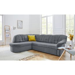 DOMO collection Ecksofa &raquo;Pegnitz, zeitlose und elegante R&uuml;ckensteppung, Breite 246cm, L-Form&laquo; wahlweise mit Bettfunktion grau 95% Polyester, 5% Nylon 