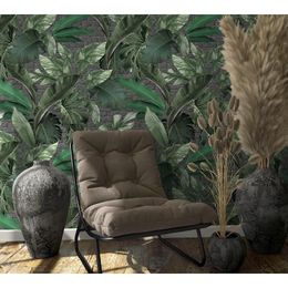 marburg Fototapete &raquo;Leaves&laquo; Motiv botanisch texturiert moderne Tapete f&uuml;r Wohnzimmer Schlafzimmer K&uuml;che schwarz Vlies B/L: 1,59m x 2,7m, Rollen: 1