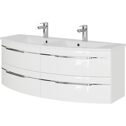 Waschtisch &raquo;Serie 7045 Mineralmarmor-Waschtisch und Unterschrank, 131 cm breit&laquo; Doppel-Waschplatz mit 4 Schubladen, Badm&ouml;bel Set mit Waschtisch wei&szlig; 