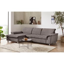DOMO collection Ecksofa &raquo;FRANZI zeitlos und elegant, moderne Sitzheftung, L-Form&laquo; wahlweise mit Kopfteilverstellung (dann Tiefe: 170 cm) grau B/H/T: 