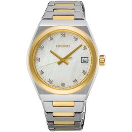Seiko Damen Quarzuhr Armbanduhr, Damenuhr, Edelstahlarmband, Perlmutt, Tag, Diamant gold Einheitsgr&ouml;&szlig;e