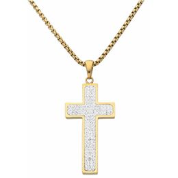Firetti Herren Kreuzkette &raquo;Schmuck Geschenk Halsschmuck Halskette Kreuz glitzernd&laquo; mit Kristallstein (synth.) gold Edelstahl, L: 55 B: 2mm