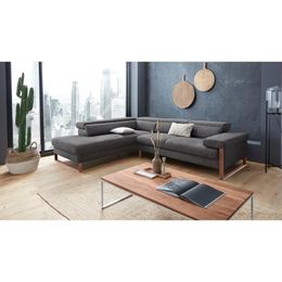 W.Schillig Ecksofa &raquo;finn, Designsofa mit tollem Sitzkomfort, bequem, L-Form&laquo; German Design Award 2016, Fu&szlig;gestell Nussbaum natur, Breite 281 cm grau 